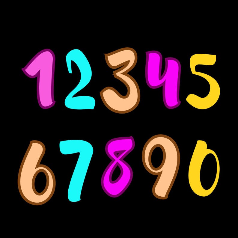 Preppy Letters and Numbers PNG Bundle, Bright Doodle Alphabet Clipart ...