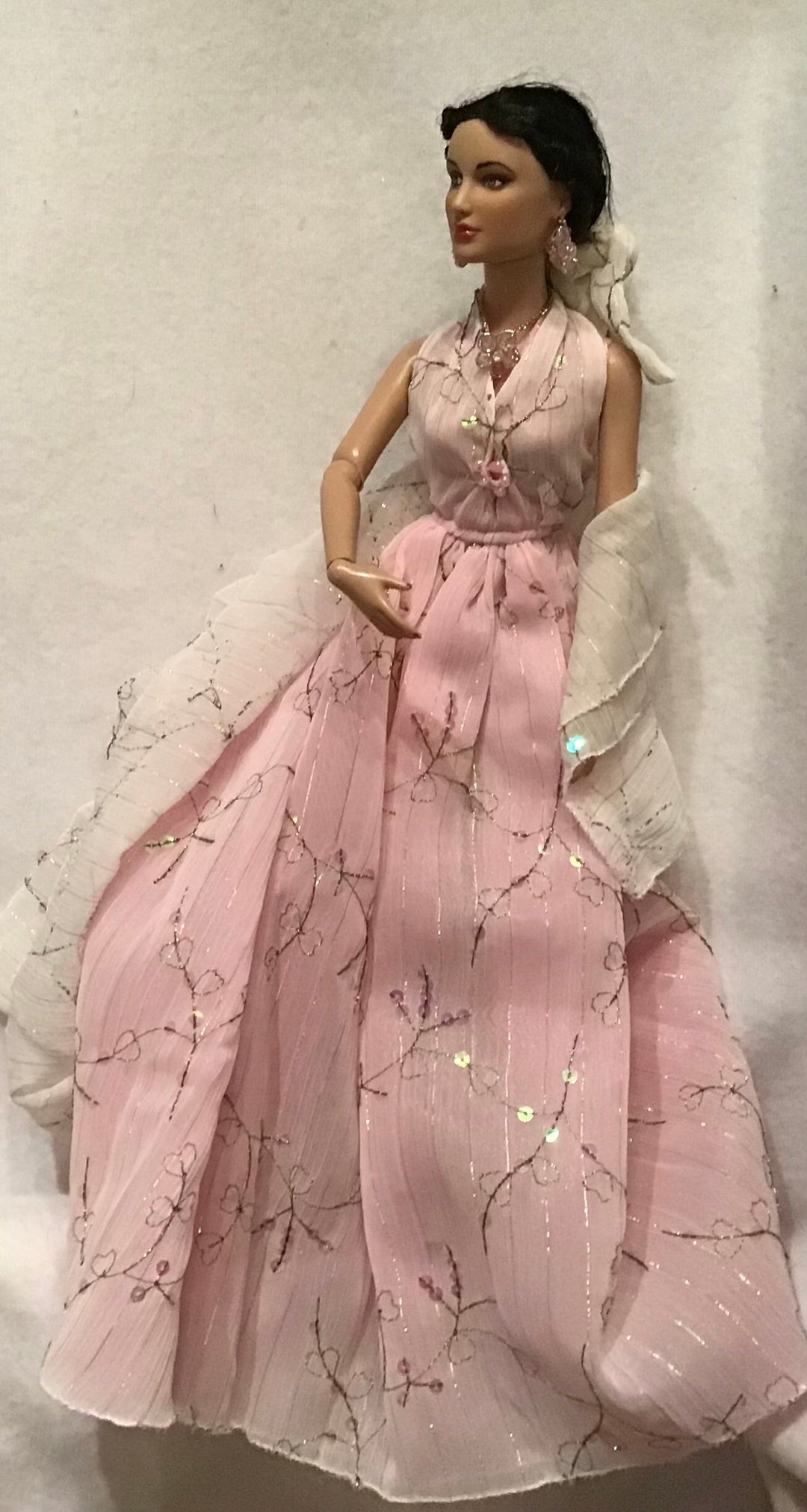 Tyler Wearing Pale Pink and Gold Cherry Blossom Long Gown - Etsy