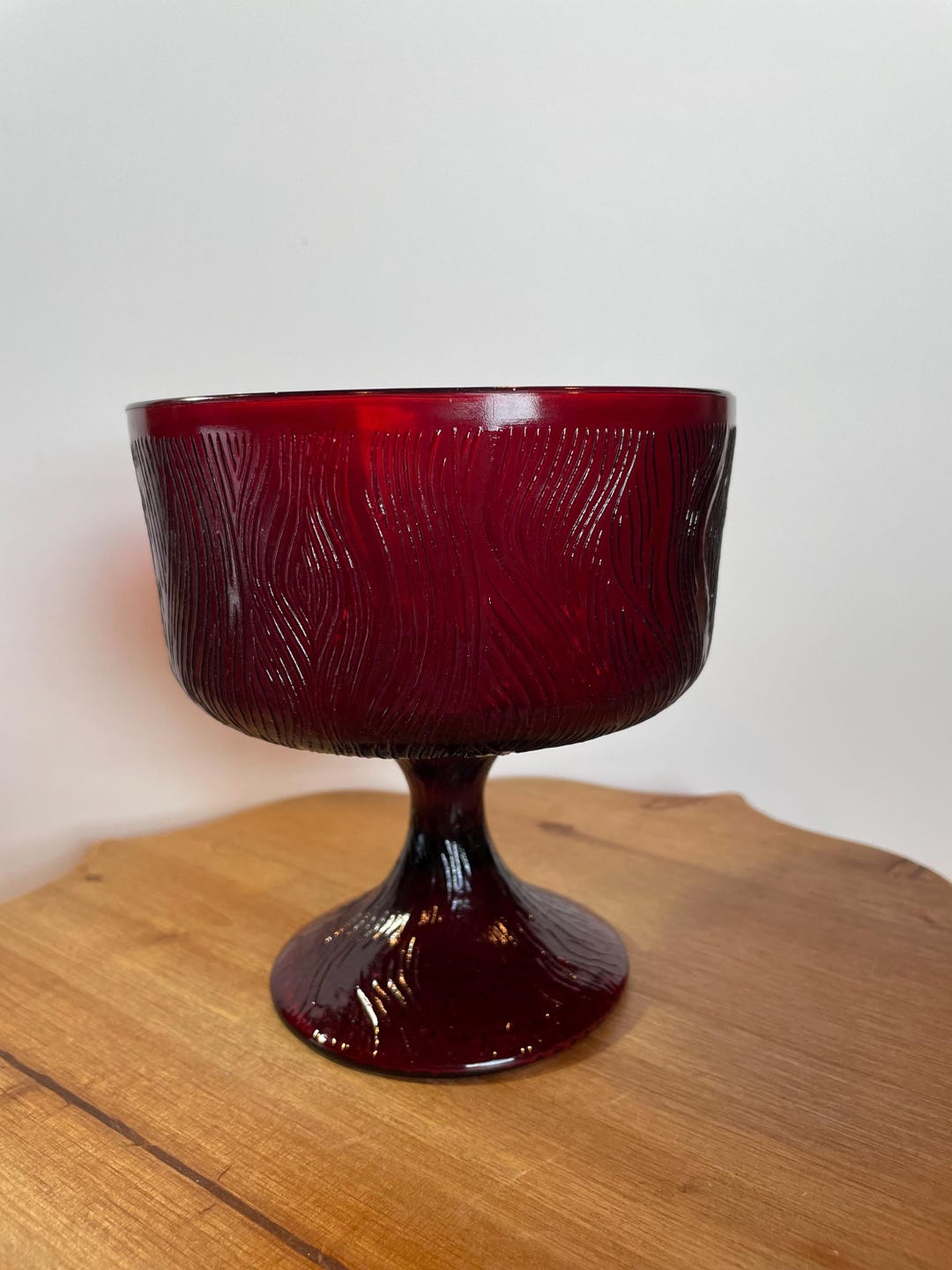 Ruby Red Glass Compote by Hoosier Glass #4031 Bark Pattern - Etsy