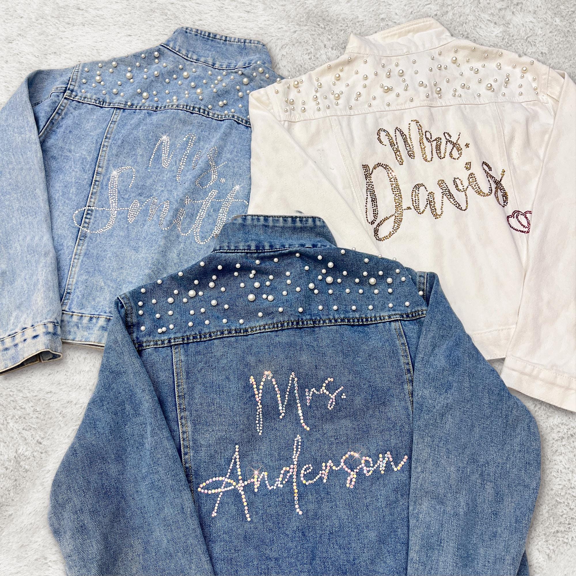 Rhinestone Denim Jacket, Custom Pearl Bride Denim Jacket, Wifey Jackets ...
