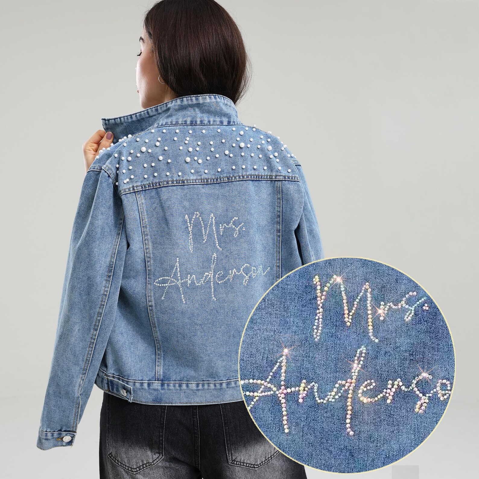 Rhinestone Denim Jacket, Custom Pearl Bride Denim Jacket, Wifey Jackets ...