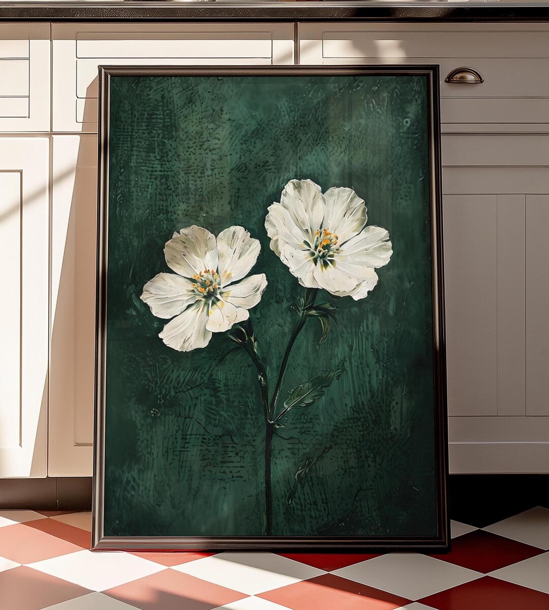 Moody Primrose Floral Wall Art, Textured Grungy Flower Home Decor ...