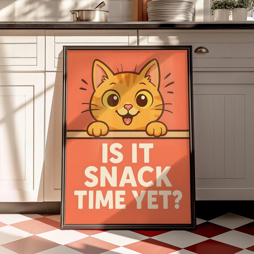 Hungry Ginger Cat Printable Poster Wall Art, Vibrant Retro Poster for ...