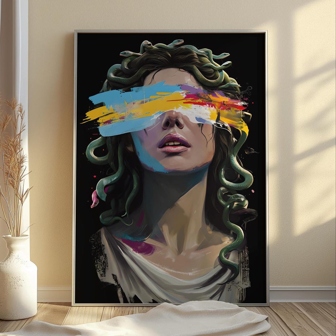 Medusa Vibrant Pop Art Print, Printable Mythology Portrait Art, Digital ...