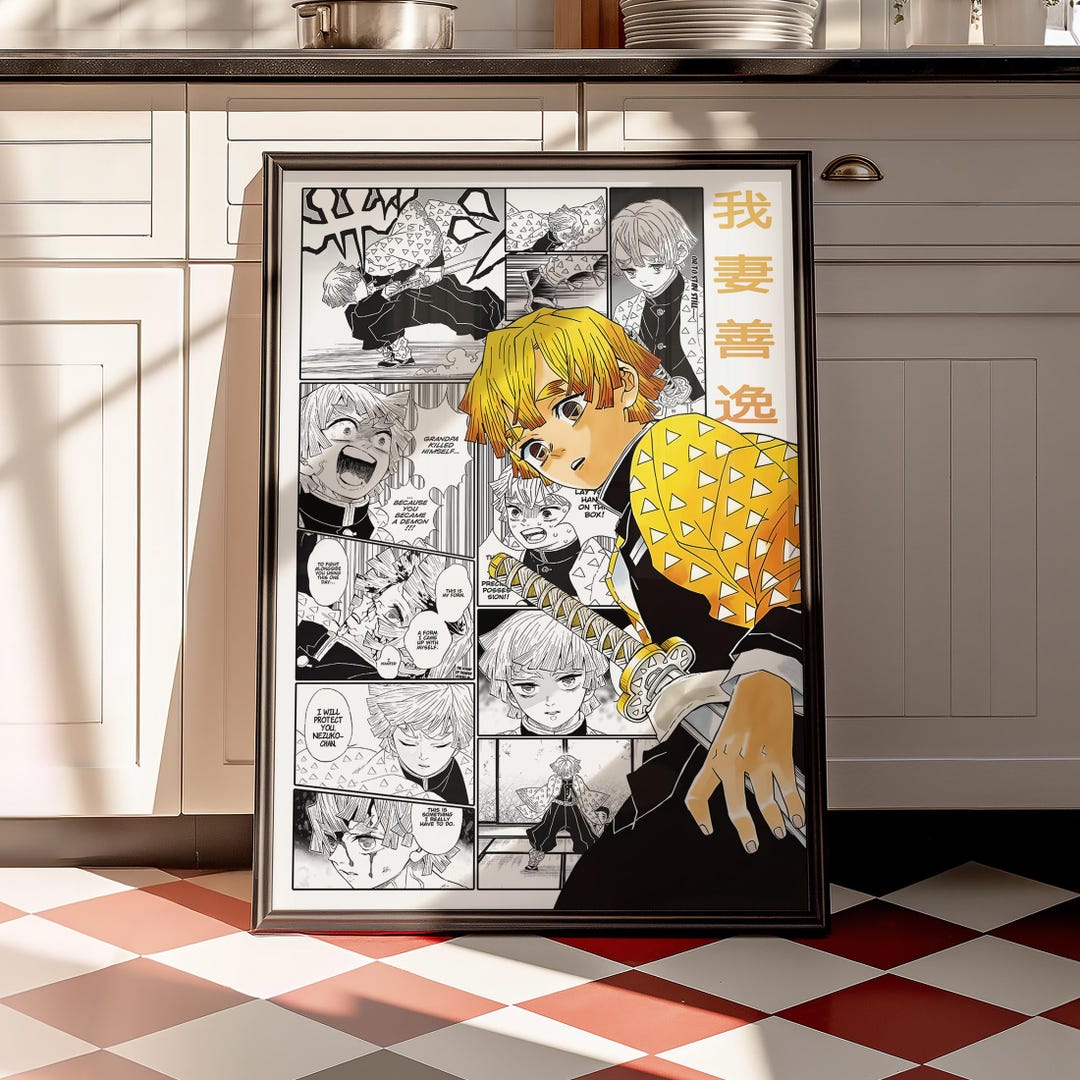 Demon Slayer Zenitsu Digital Print, Kimetsu No Yaiba Art, Manga Room ...