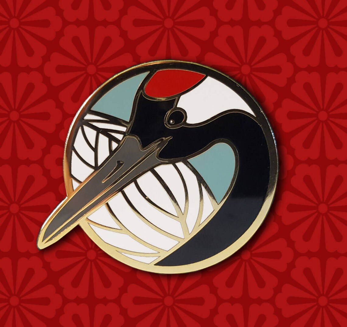 Red Crowned Crane Lapel Pin - Etsy