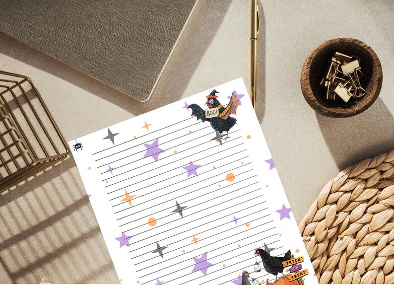 Halloween Witch and Wizard Chickens Colorful Stationery Writing Paper ...