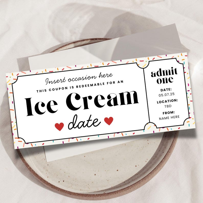 Ice Cream Coupons, Ice Cream Party, Printable Vouchers, Ice Cream Date ...
