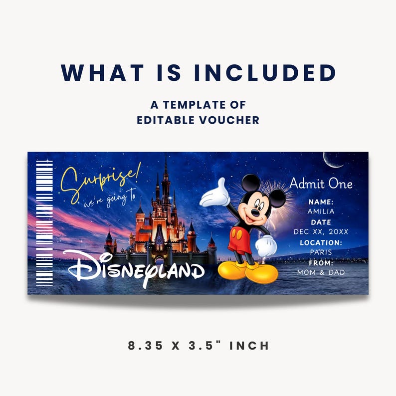 Disneyland Paris Ticket Printable, Disneyland Paris Reveal - Etsy