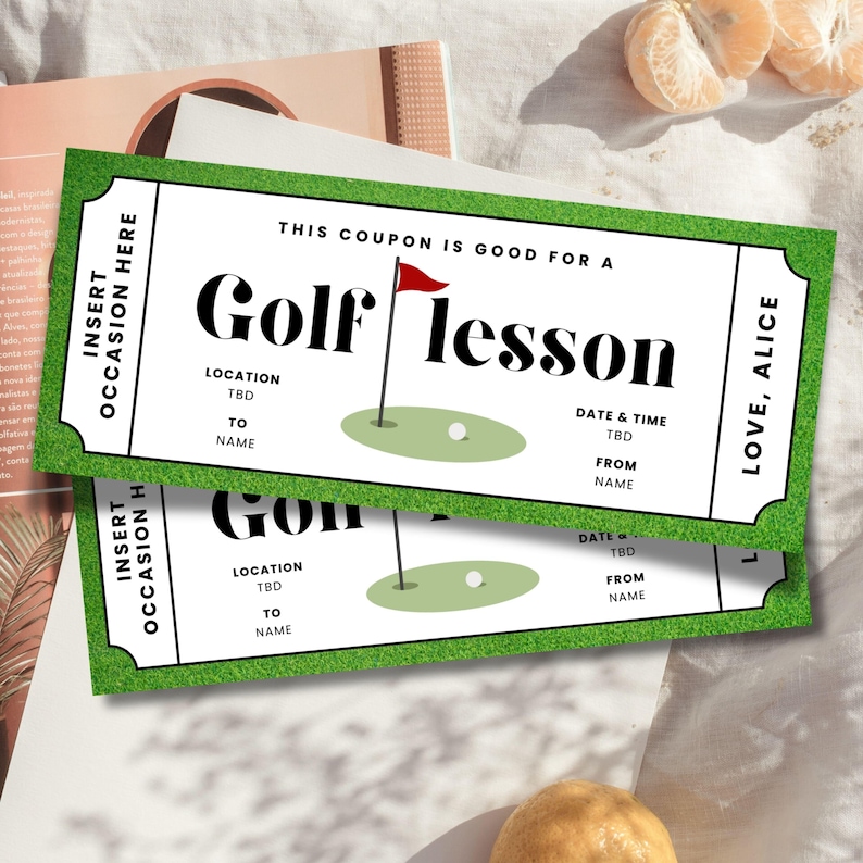 Golf Lesson Gift Certificate, Custom Golf Class Coupon Template ...