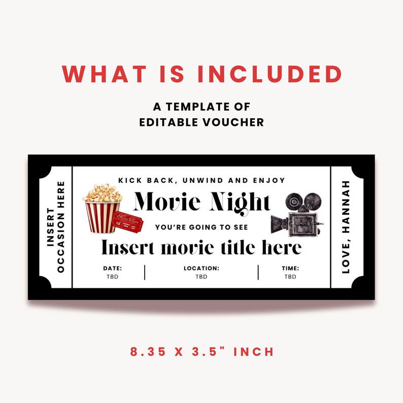 Movie Night Ticket, Editable Movie Date Voucher, Date Night Coupon ...
