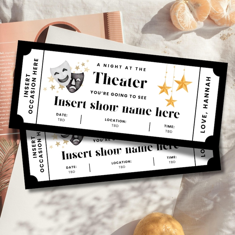 Custom Theater Ticket Template, Surprise Theatre Gift, Date Night ...