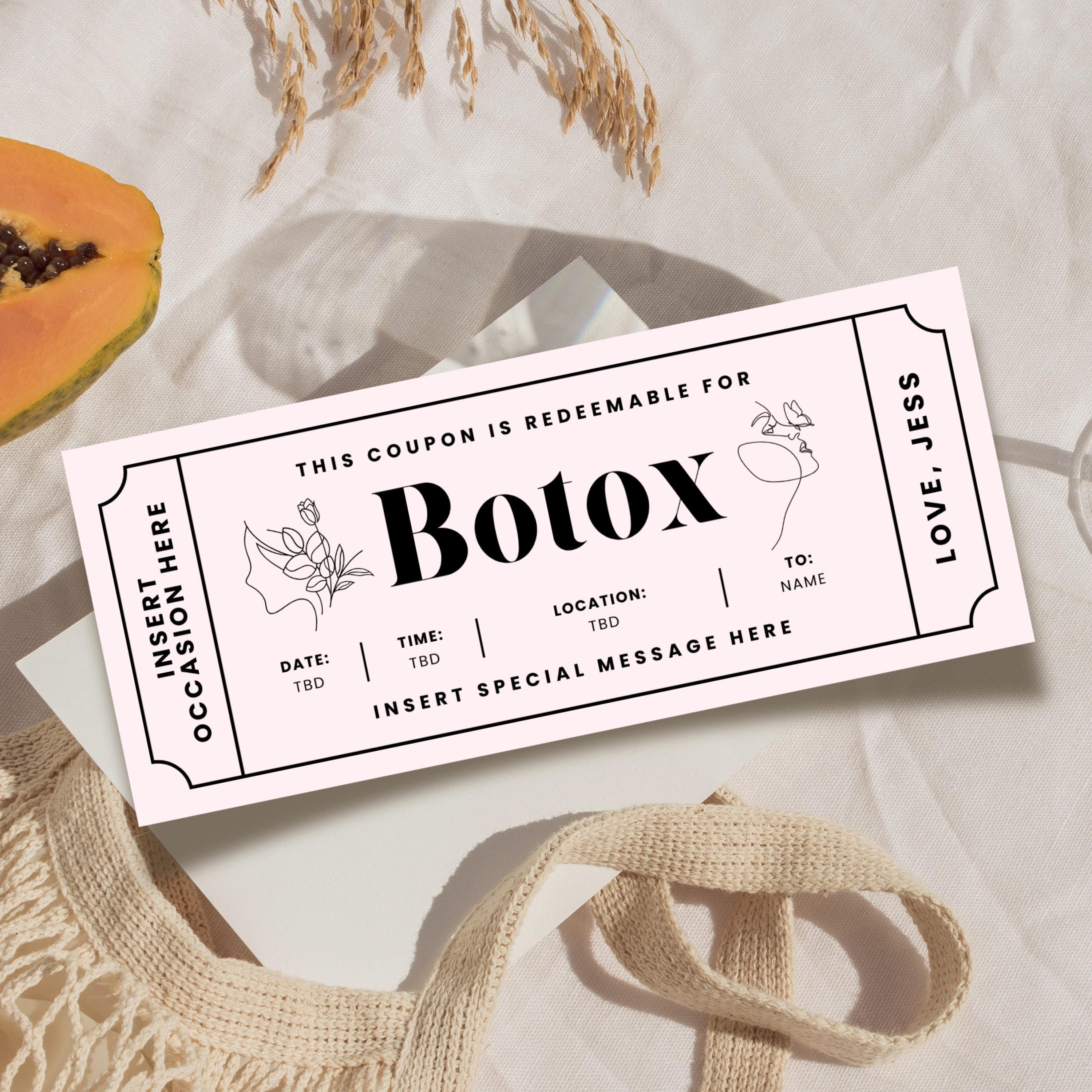 Editable Botox Gift Coupon, Med Spa Voucher Template, Beauty Lover Gift ...