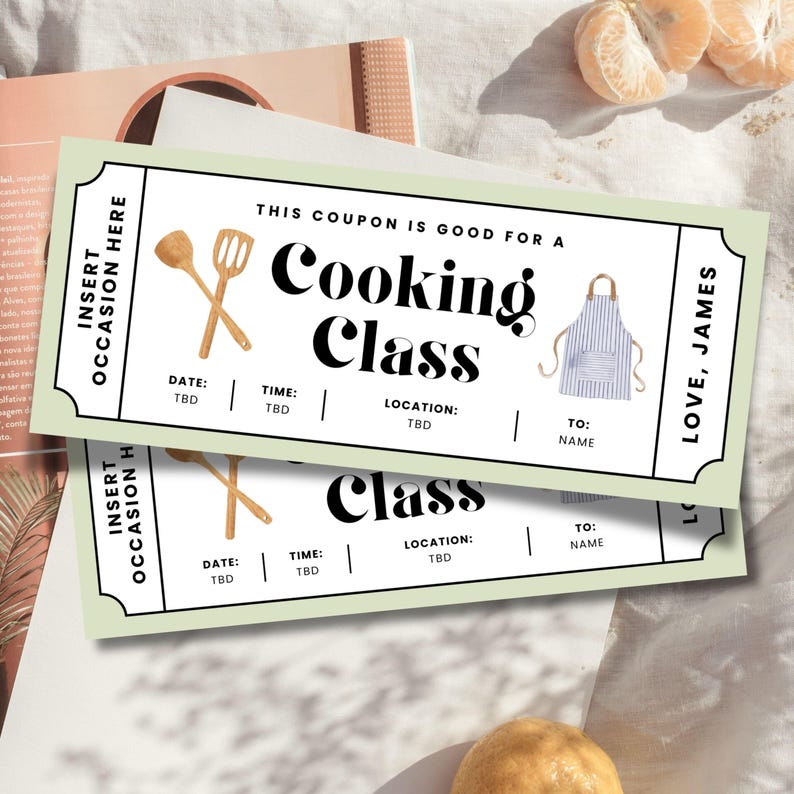 Cooking Class Ticket Template, Editable Cooking Class Coupon, Custom ...