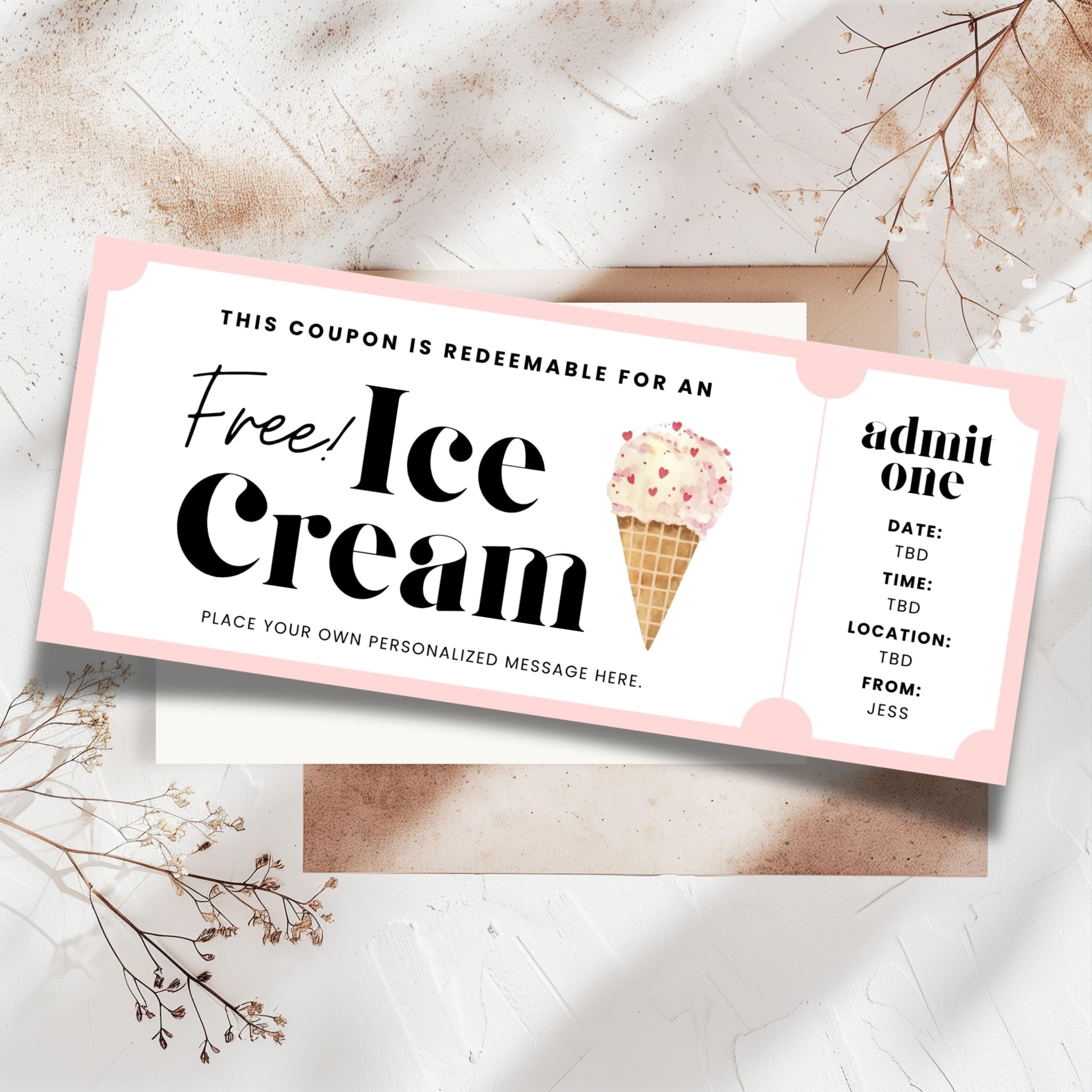 Ice Cream Coupons, Ticket Template, Ice Cream Party, Printable Vouchers ...