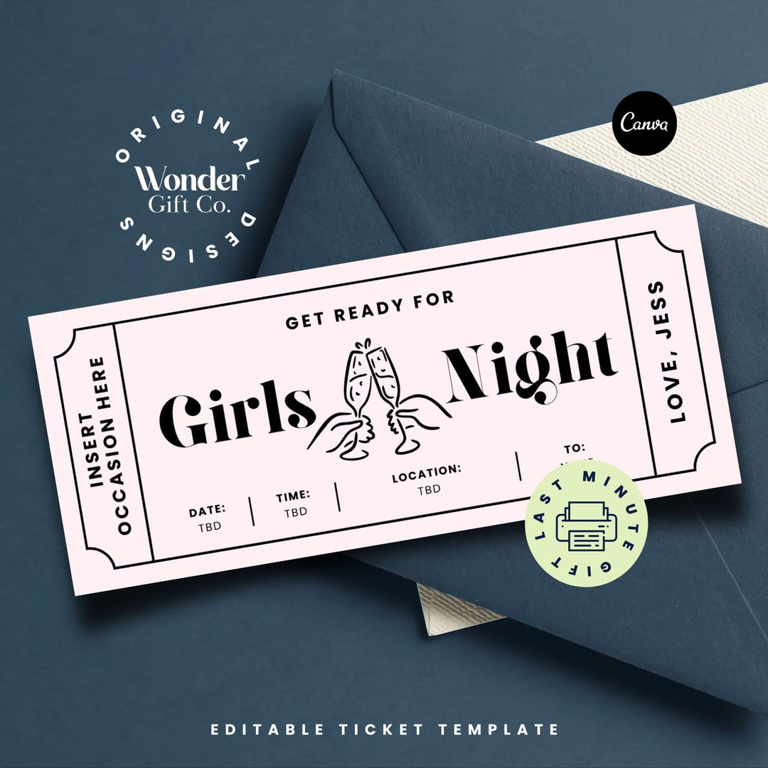 Girl Night Invitation, Surprise Trip Ticket, Ladies Night Coupon, Girls ...