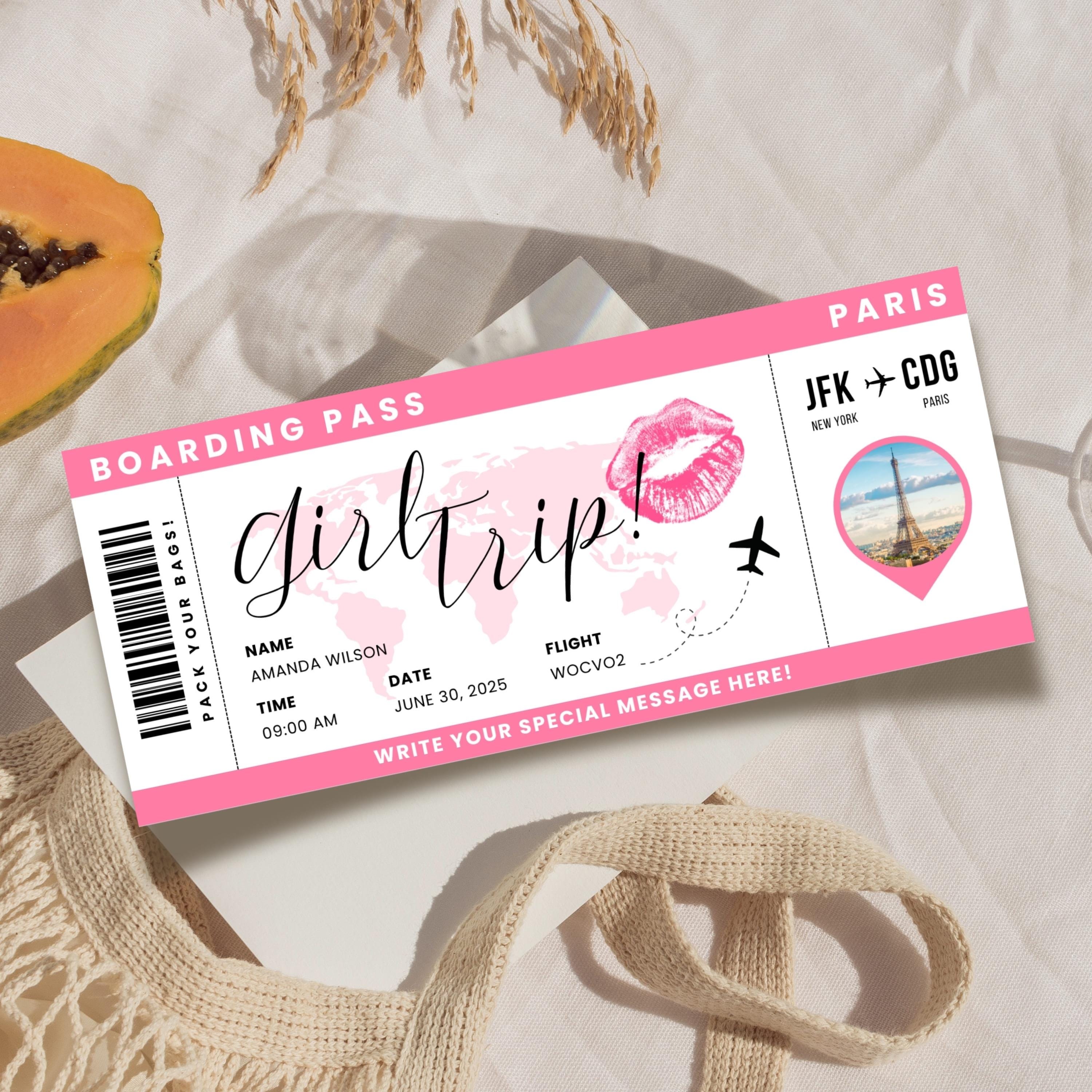 Girl Trip Invite Printable, Editable Boarding Pass Ticket, Surprise ...