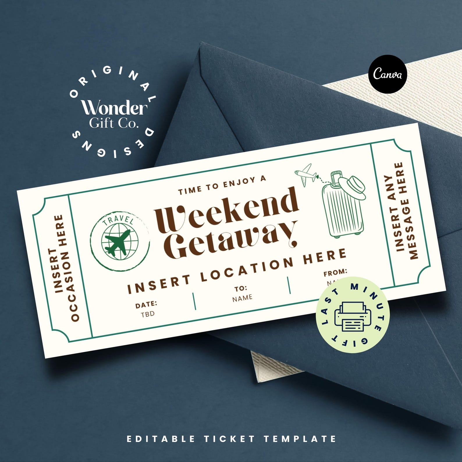 Weekend Getaway Voucher Template, Cabin Getaway Ticket, Holiday Trip ...