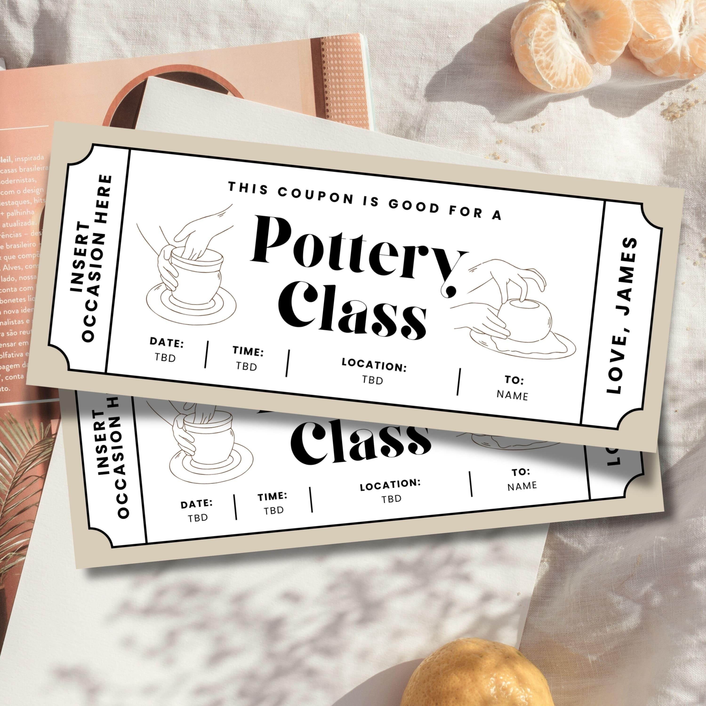 Pottery Class Coupon, Pottery Making Ticket, Clay Pottery Maker, Custom ...