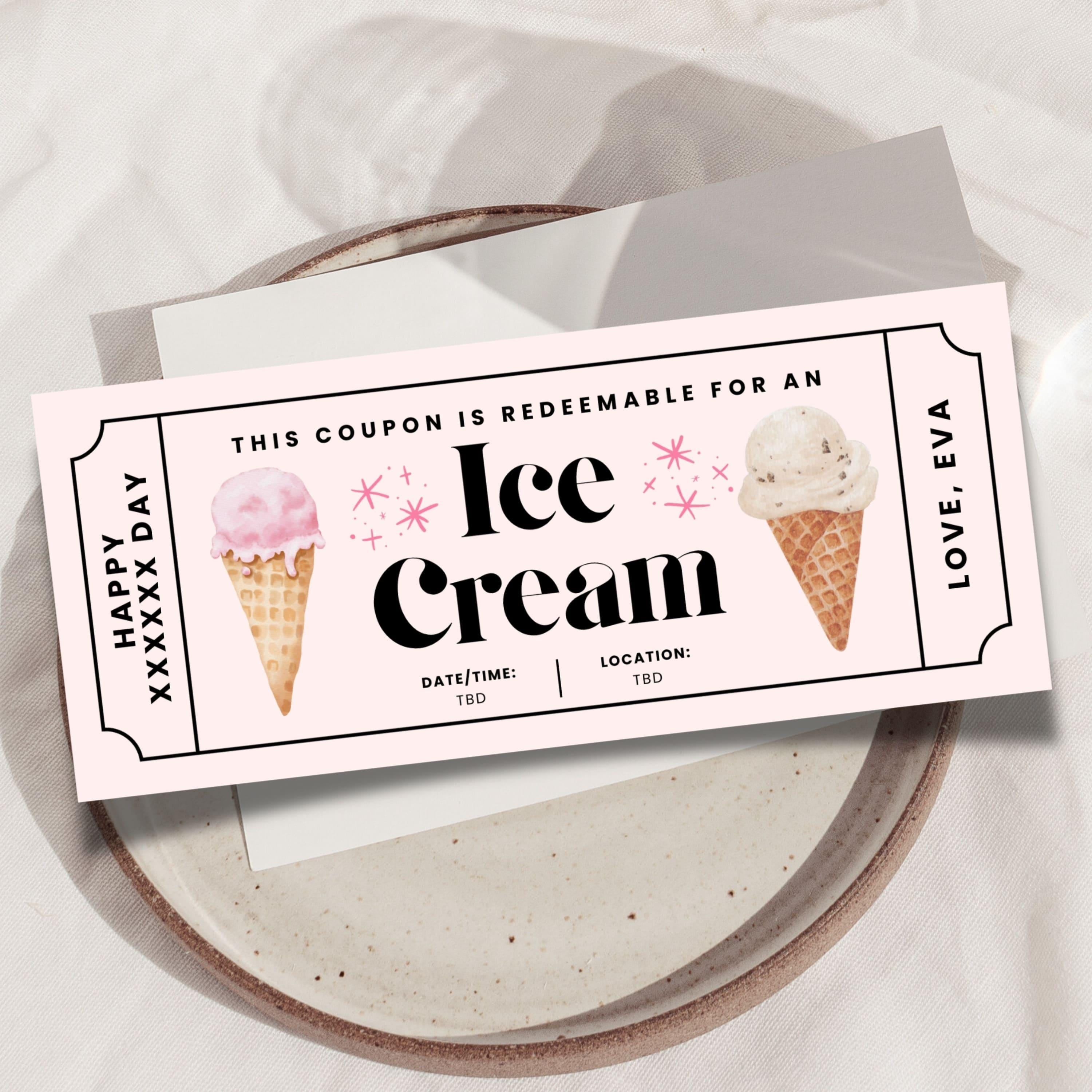 Ice Cream Coupons, Ice Cream Party, Printable Vouchers, Ice Cream ...