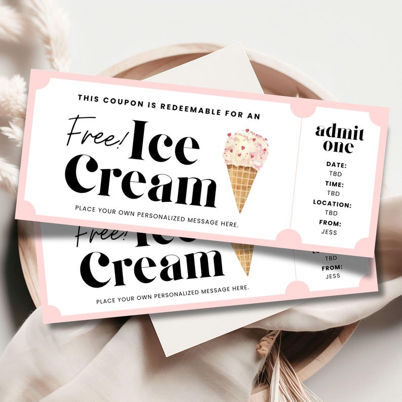 Ice Cream Coupons, Ticket Template, Ice Cream Party, Printable Vouchers ...