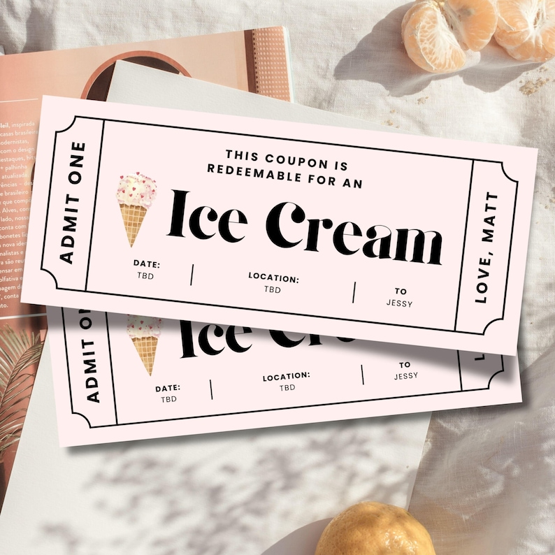 Ice Cream Coupons, Ice Cream Party, Printable Vouchers, Ice Cream ...