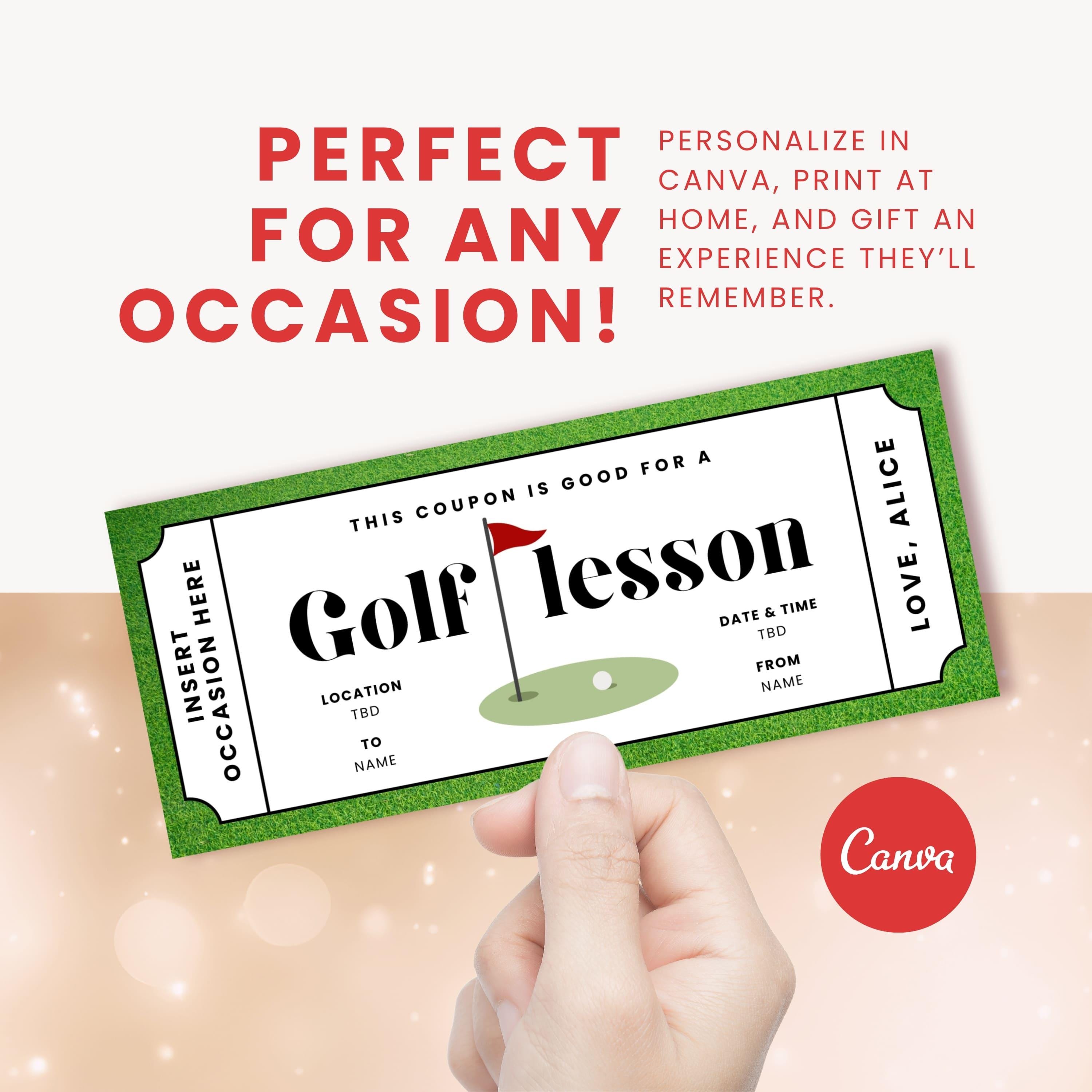 Golf Lesson Gift Certificate, Custom Golf Class Coupon Template ...
