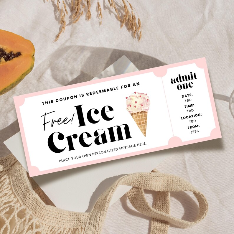 Ice Cream Coupons, Ticket Template, Ice Cream Party, Printable Vouchers ...
