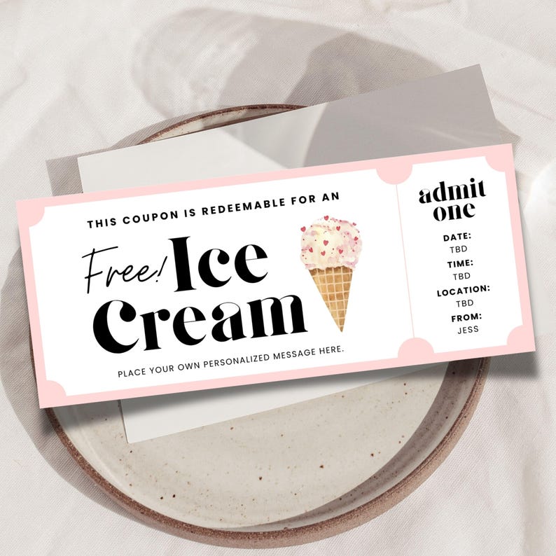 Ice Cream Coupons, Ticket Template, Ice Cream Party, Printable Vouchers ...
