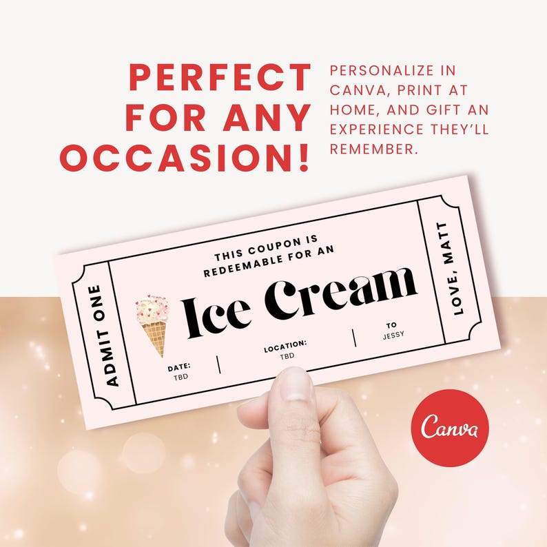 Ice Cream Coupons, Ice Cream Party, Printable Vouchers, Ice Cream ...