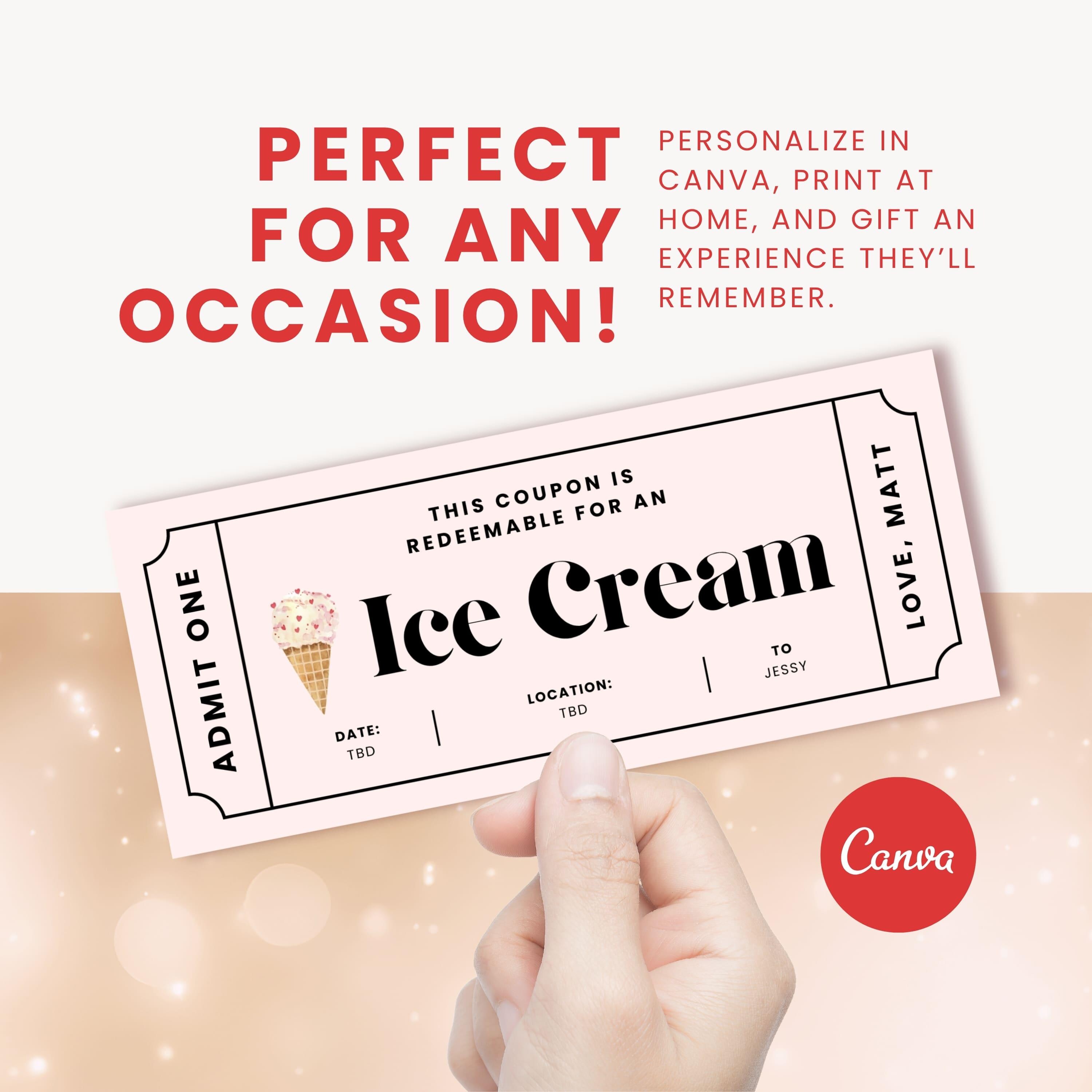 Ice Cream Coupons, Ice Cream Party, Printable Vouchers, Ice Cream ...
