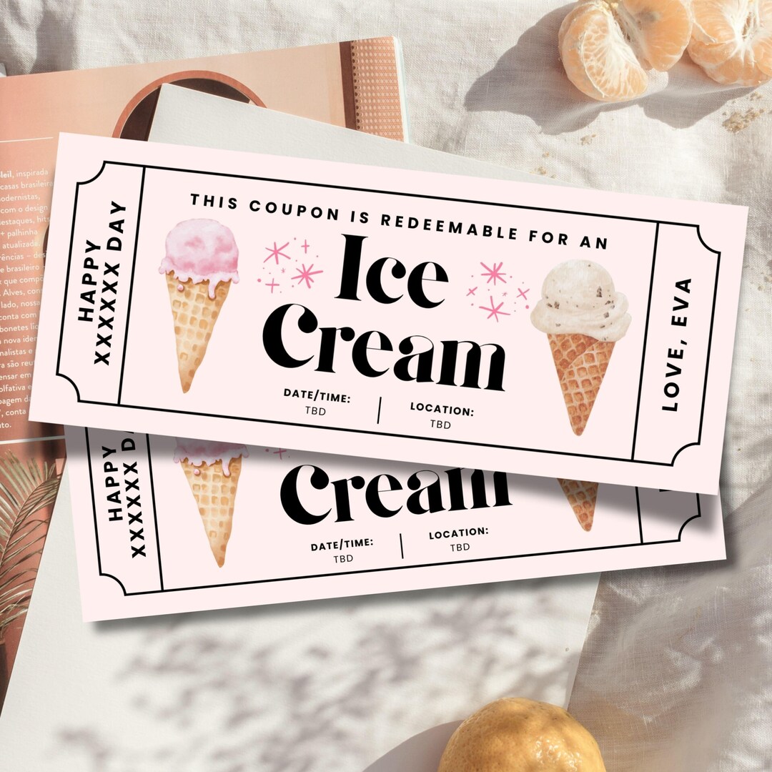 Ice Cream Coupons, Ice Cream Party, Printable Vouchers, Ice Cream ...