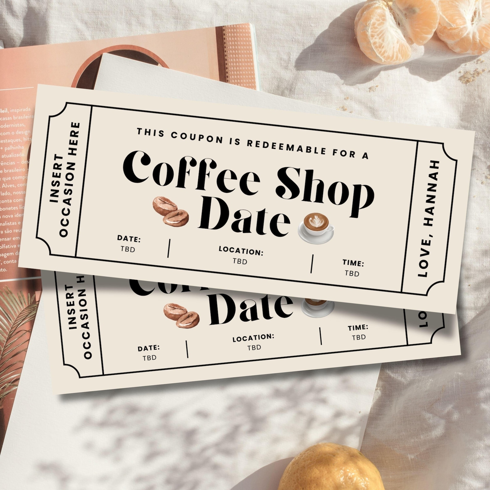 Custom Coffee Date Coupon, Surprise Cafe Date, Ticket Template ...