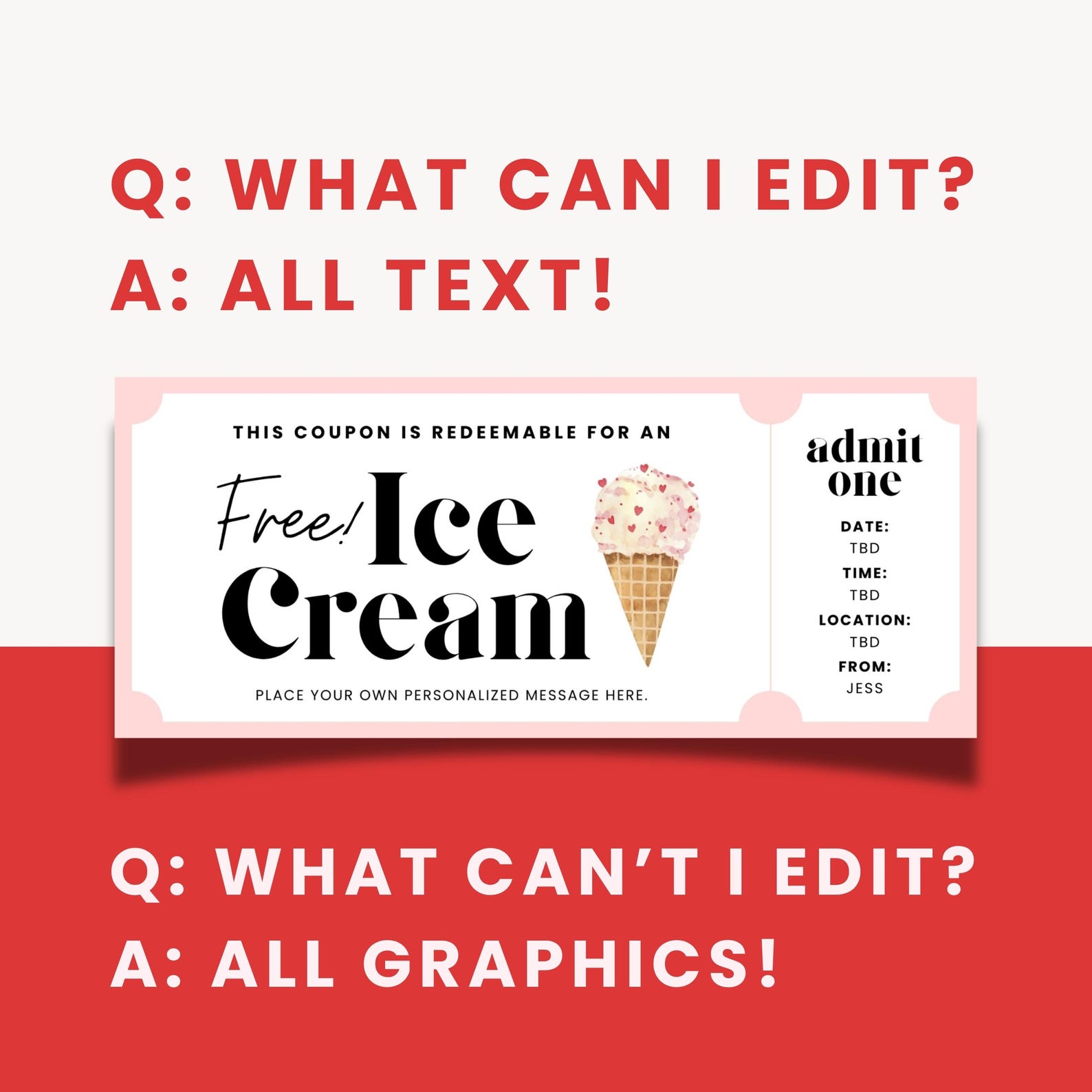 Ice Cream Coupons, Ticket Template, Ice Cream Party, Printable Vouchers ...