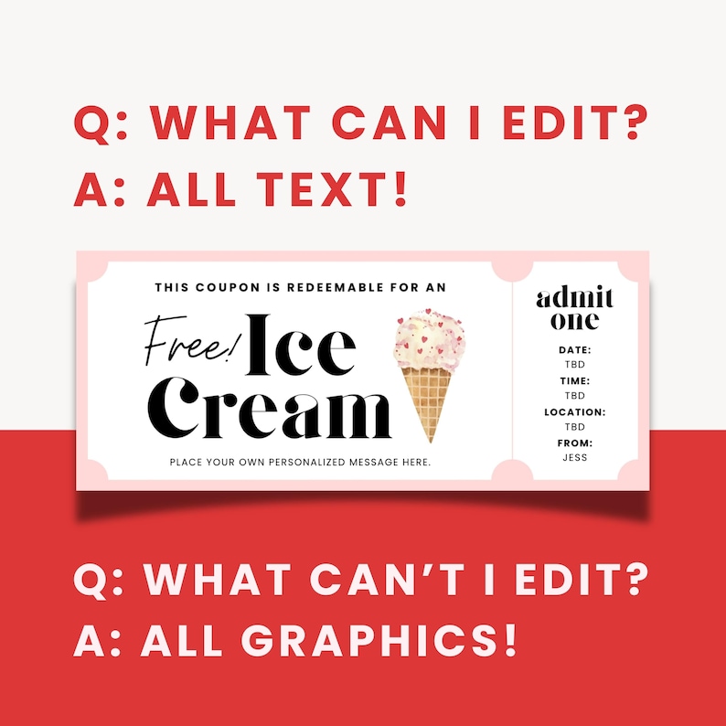 Ice Cream Coupons, Ticket Template, Ice Cream Party, Printable Vouchers ...