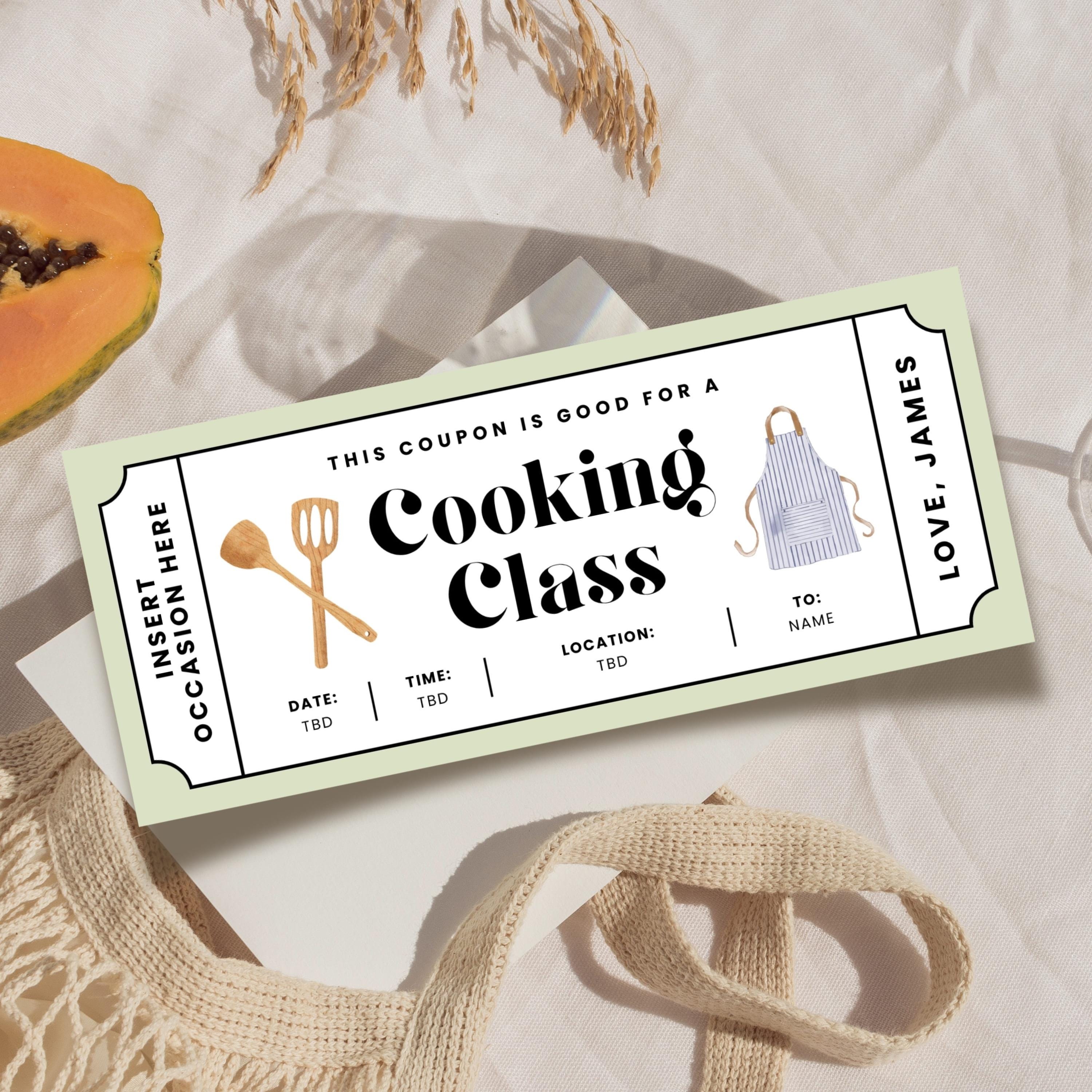 Cooking Class Ticket Template, Editable Cooking Class Coupon, Custom Cooking Lessons Gift ...