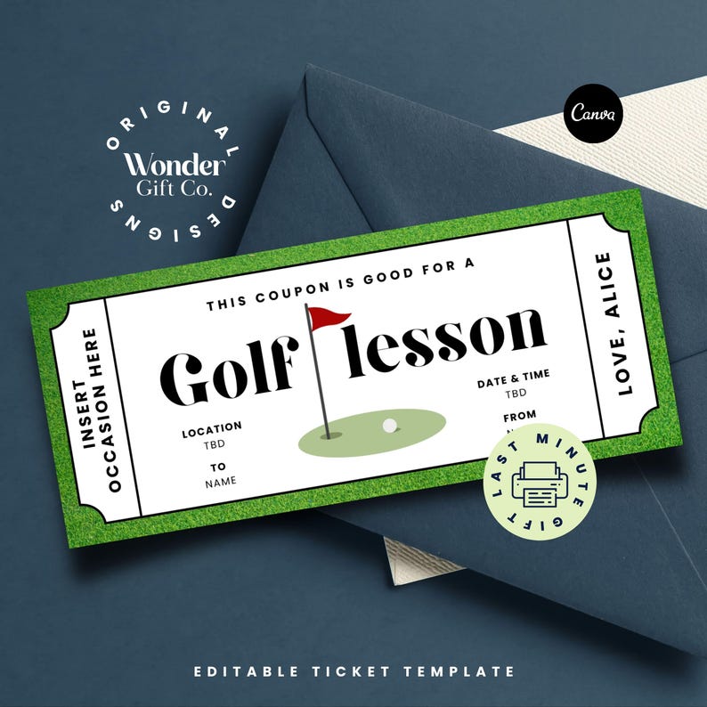Golf Lesson Gift Certificate, Custom Golf Class Coupon Template ...