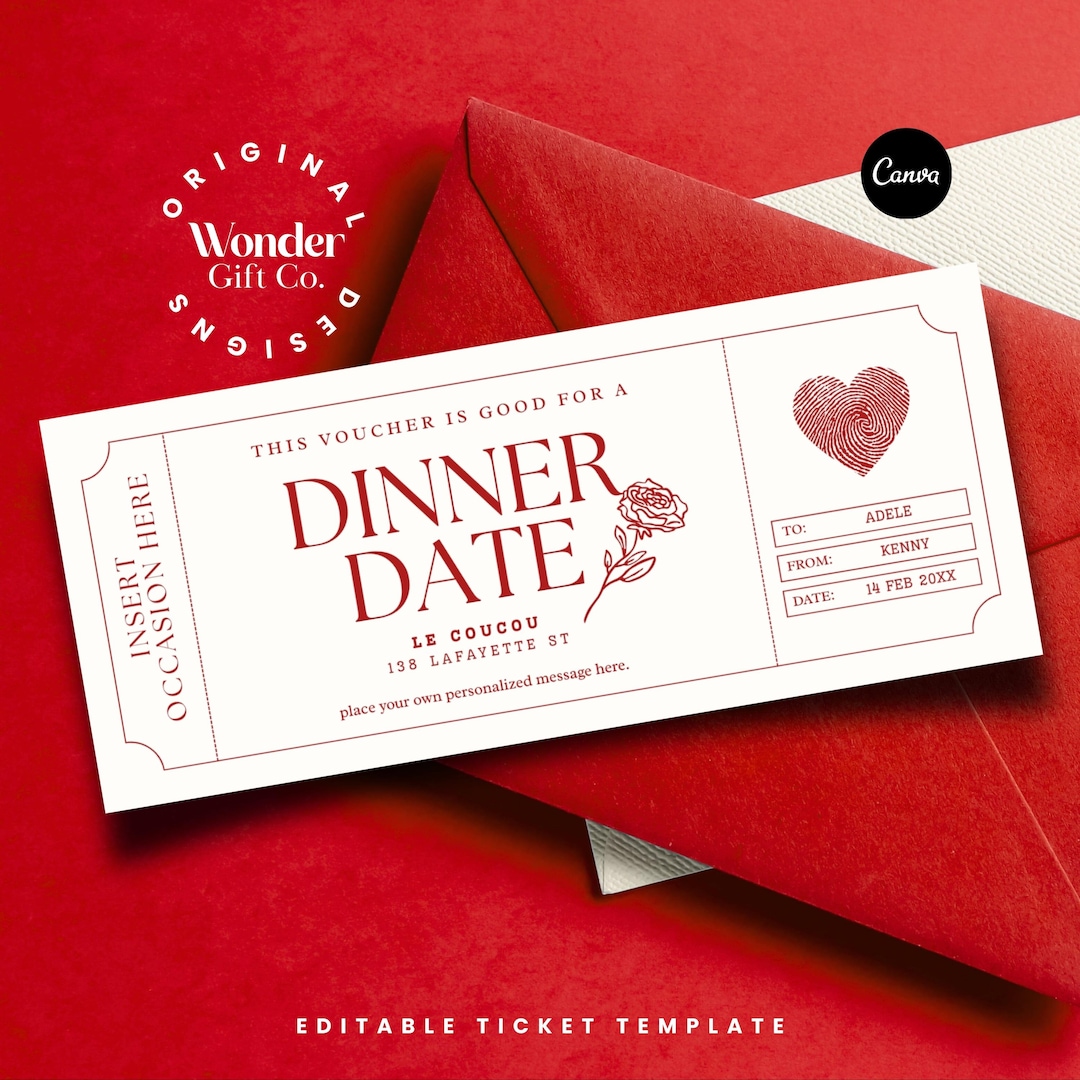 Dinner Date Voucher, Night Away Voucher, Love Coupons, Valentine Ticket ...