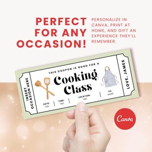 Cooking Class Ticket Template, Editable Cooking Class Coupon, Custom ...