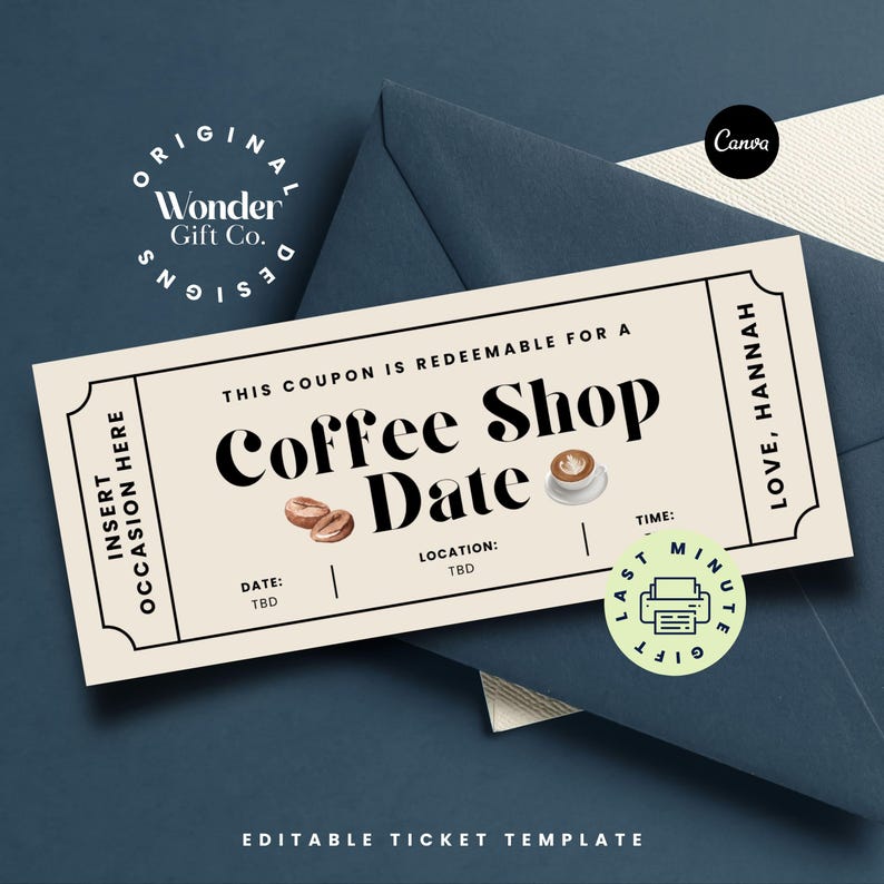 Custom Coffee Date Coupon, Surprise Cafe Date, Ticket Template ...
