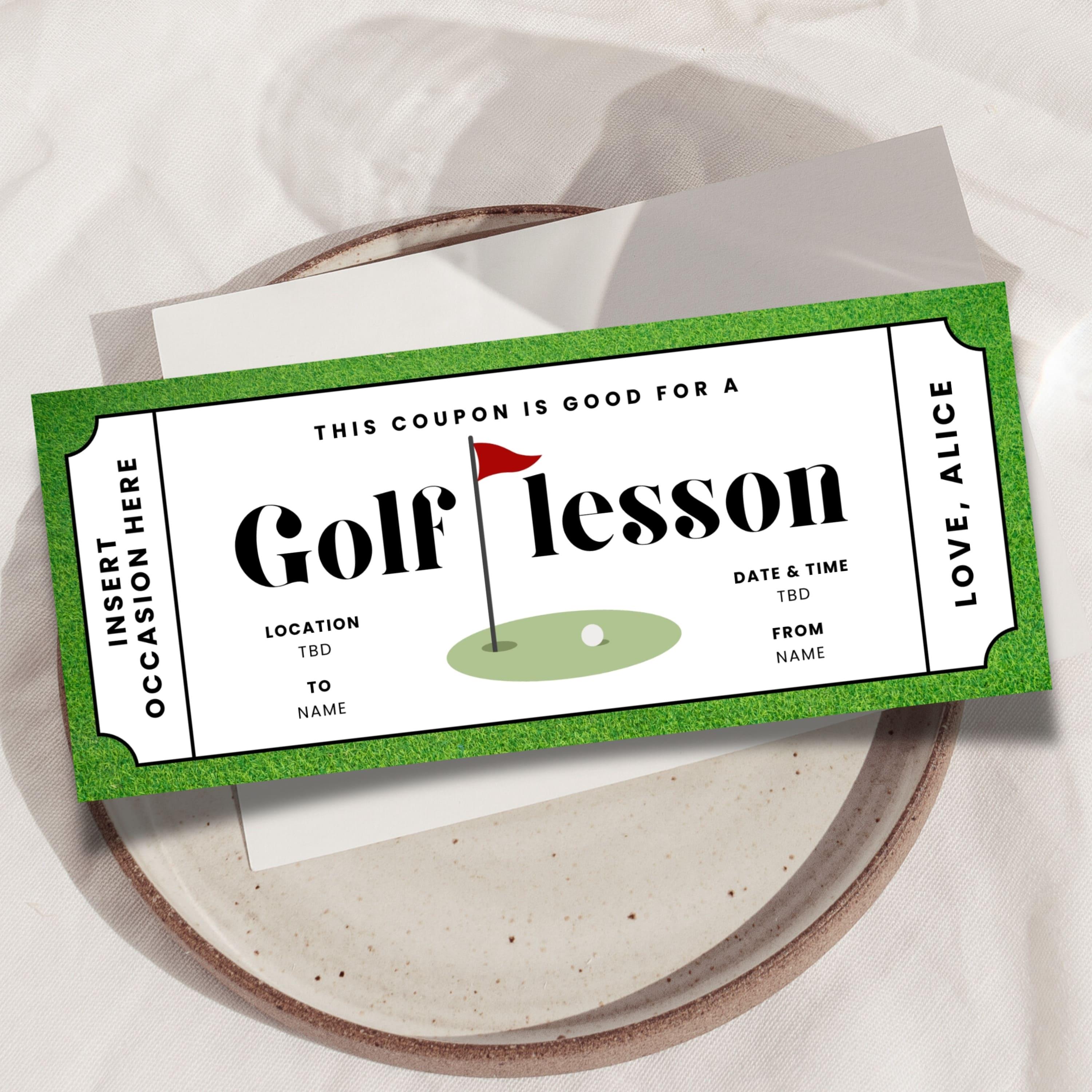 Golf Lesson Gift Certificate, Custom Golf Class Coupon Template ...