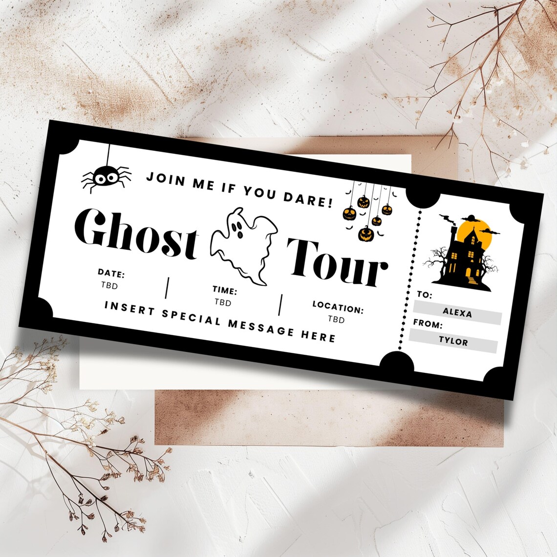 Halloween Ticket, Custom Spooky Ghost Tour Ticket Template, Halloween ...