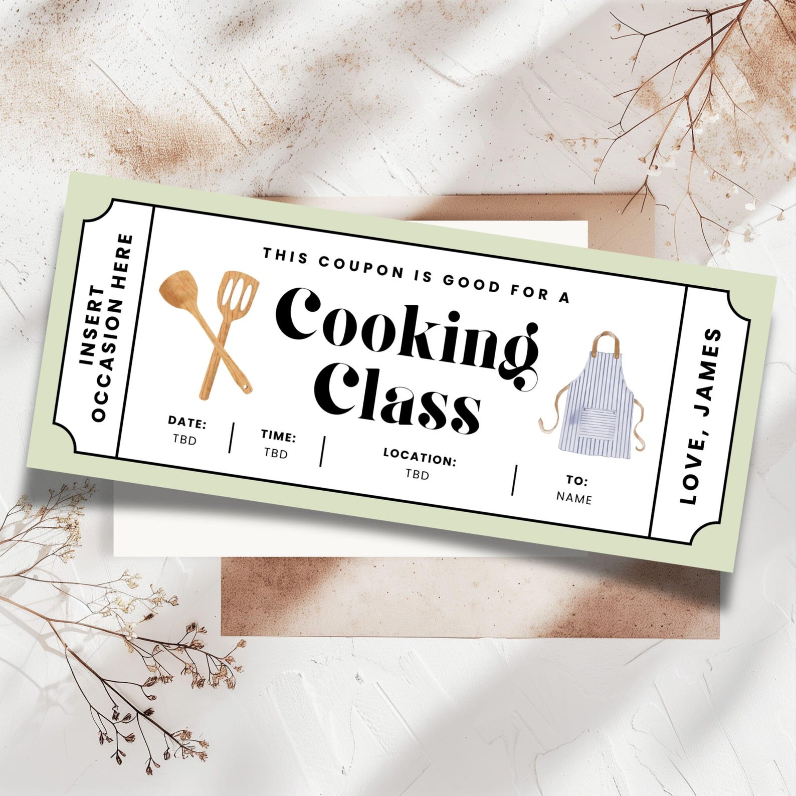Cooking Class Ticket Template, Editable Cooking Class Coupon, Custom ...