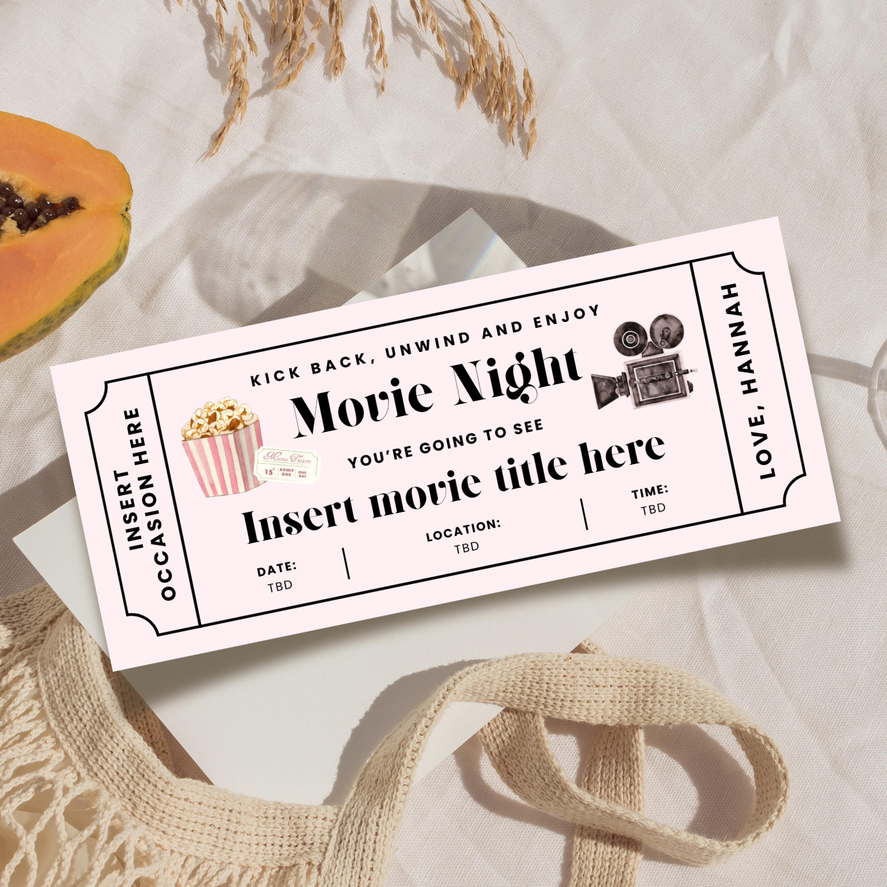 Movie Night Ticket, Editable Movie Date Voucher, Date Night Coupon ...