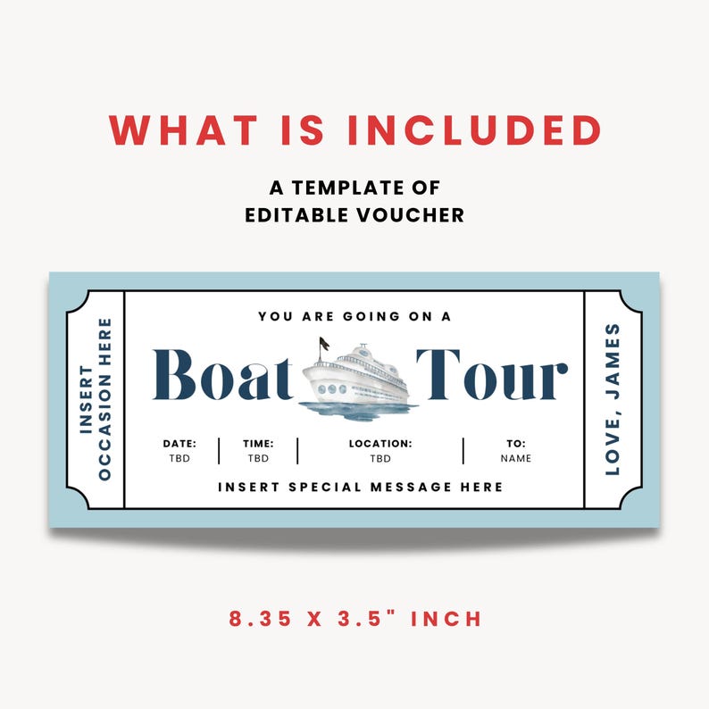 Editable Boat Tour Ticket, Cruise Trip Ticket Template, Cruise Gift ...