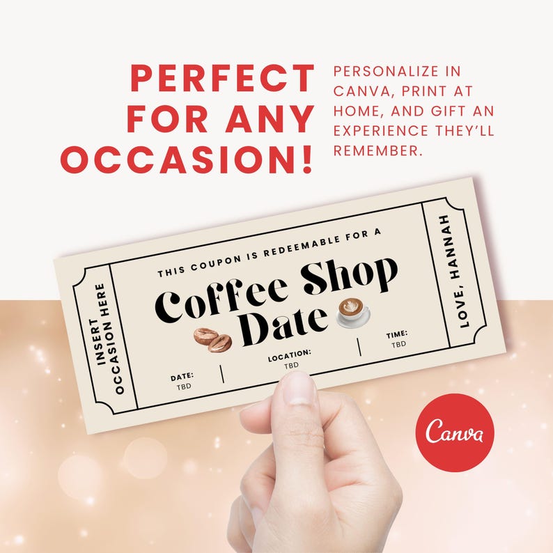 Custom Coffee Date Coupon, Surprise Cafe Date, Ticket Template ...