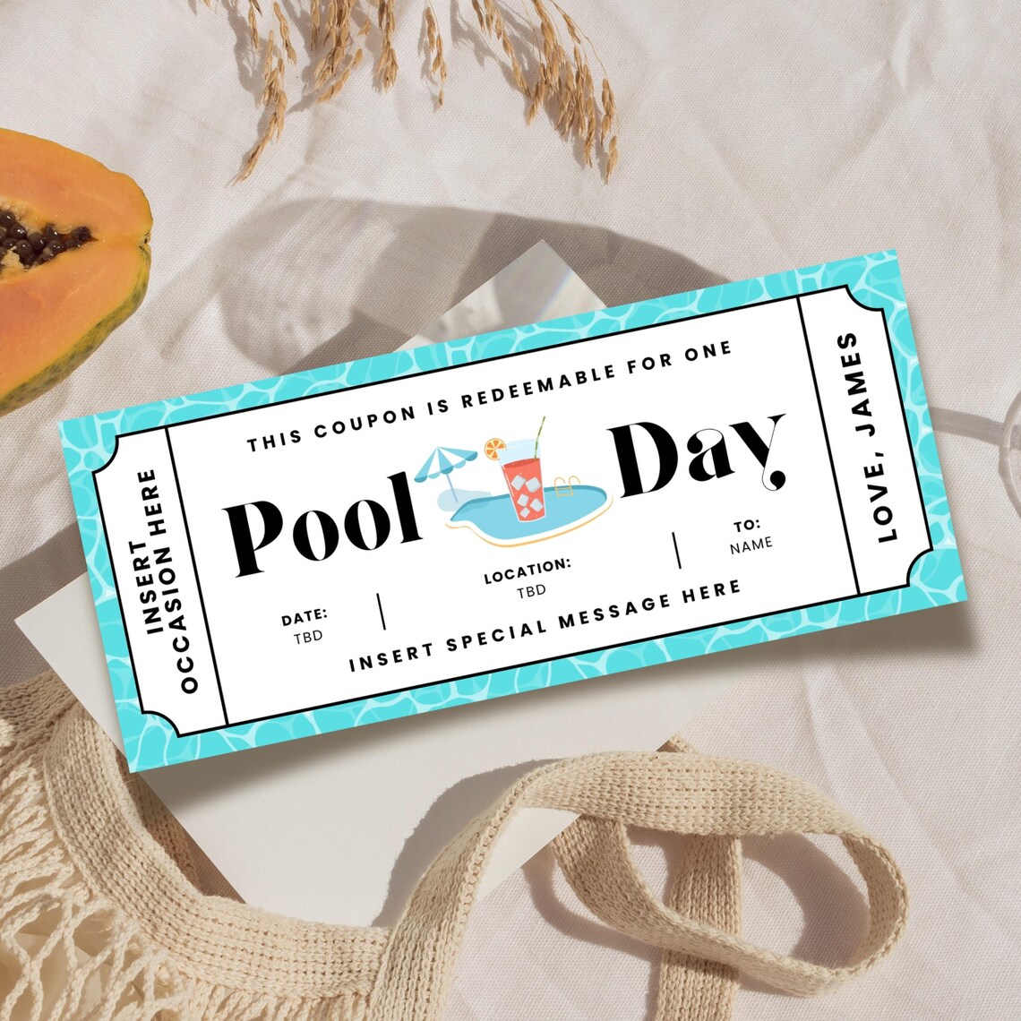 Pool Party Ticket, Summer Event Ticket, Pool Party Invite Ticket ...