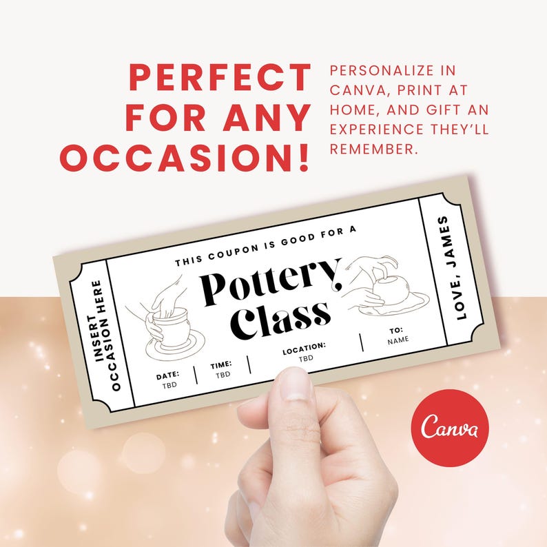 Pottery Class Coupon, Pottery Making Ticket, Clay Pottery Maker, Custom ...