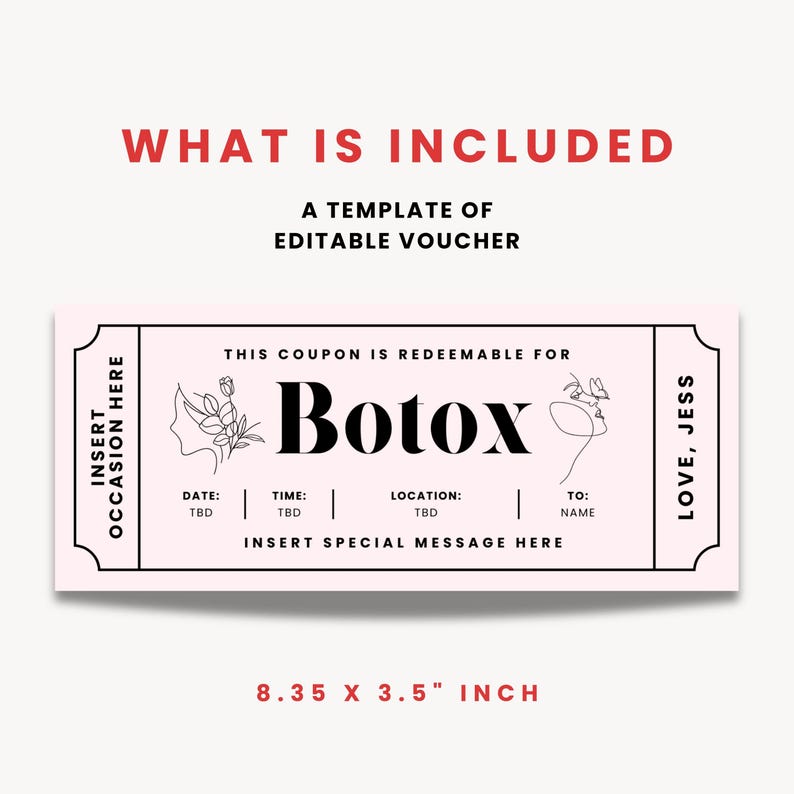 Editable Botox Gift Coupon, Med Spa Voucher Template, Beauty Lover Gift ...