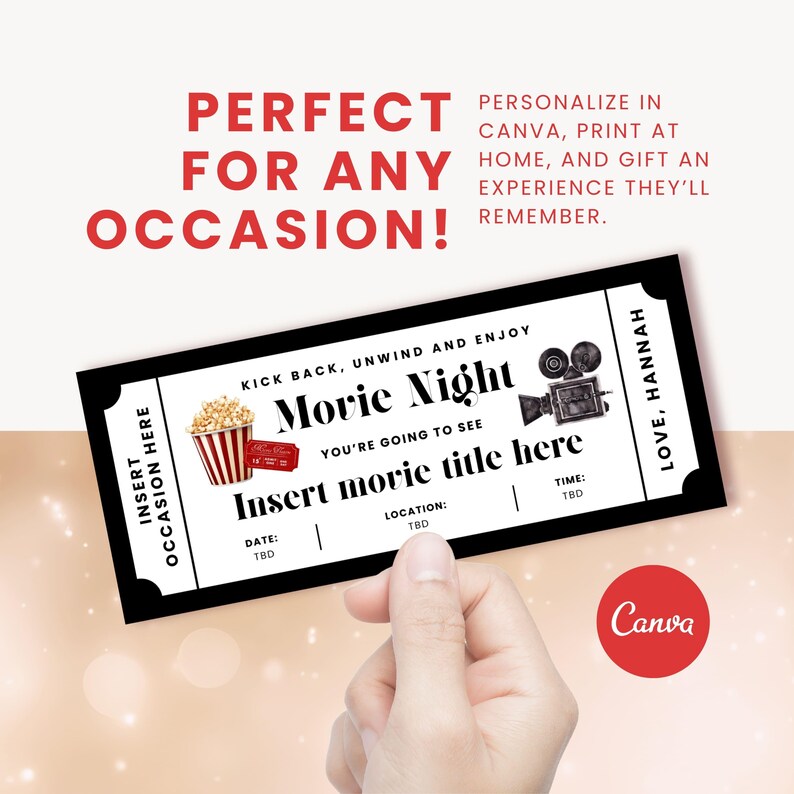 Movie Night Ticket, Editable Movie Date Voucher, Date Night Coupon ...